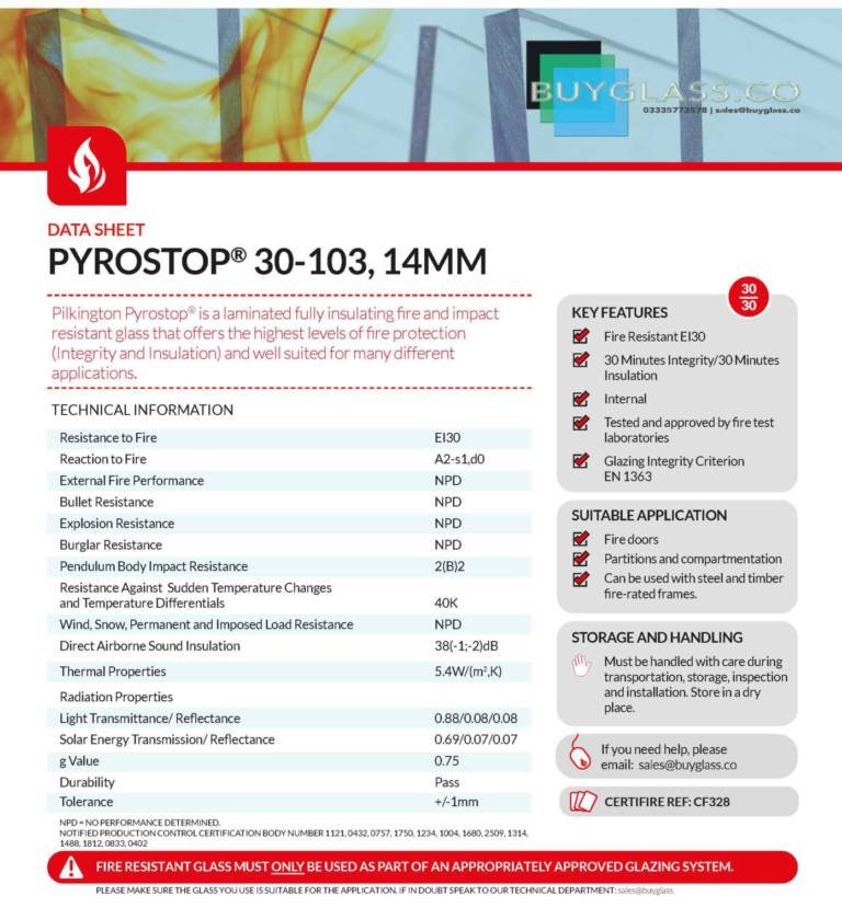 10mm Pyroguard Firesafe T-E30 | Fire Rated Glass - BuyGlass.Co